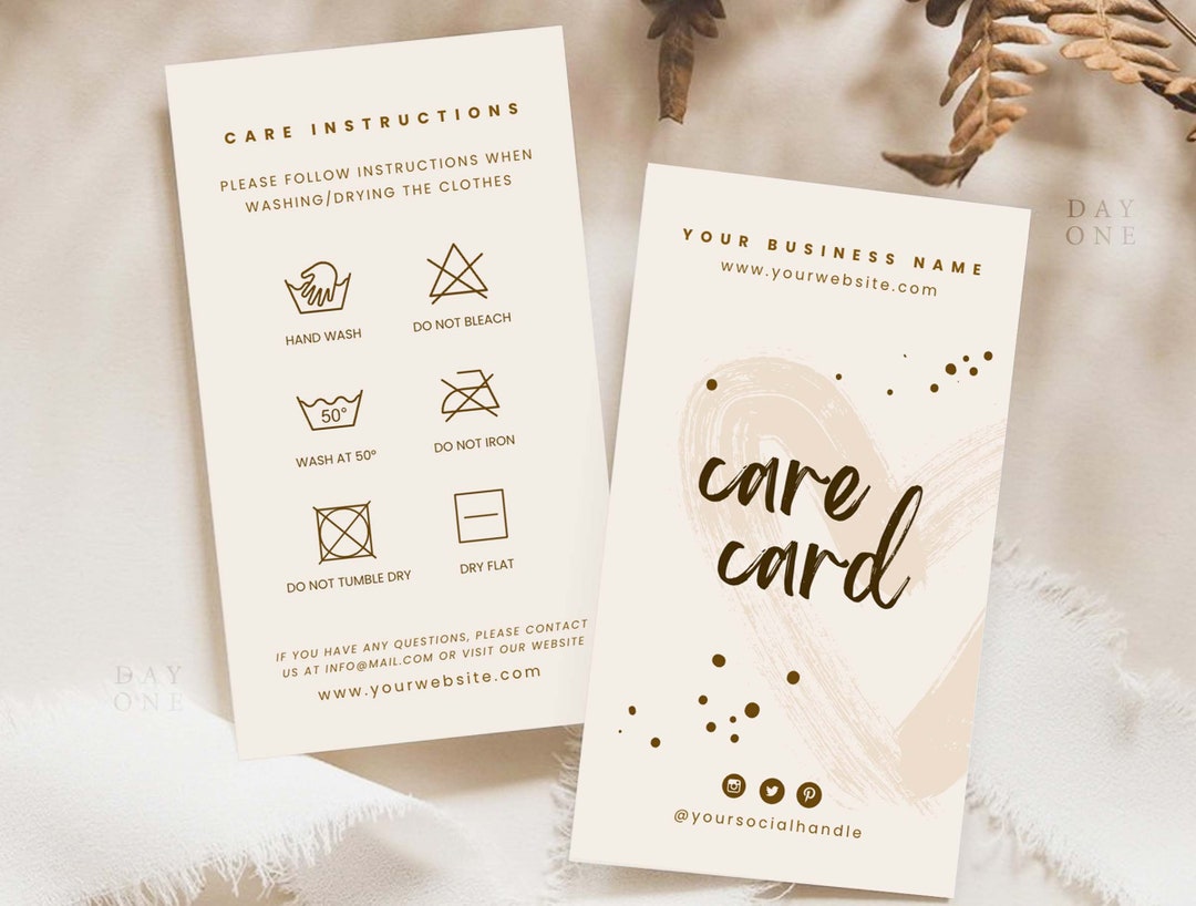 Custom Wash Care Card Template, Printable Garment Care Instructions ...