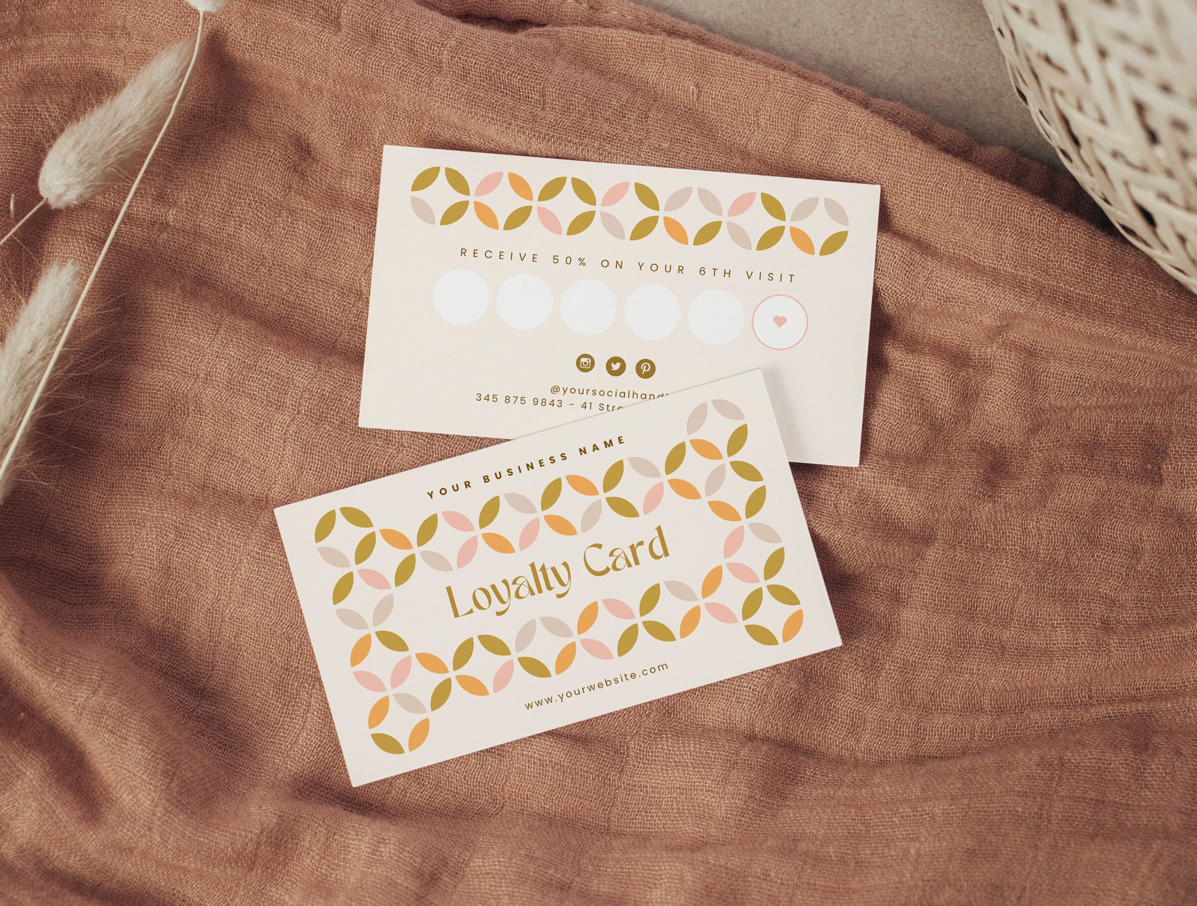 Editable Retro Loyalty Card Template for Canva, Custom Modern Beauty ...