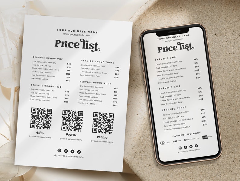 EDITABLE Service Menu Canva Template, Scan to Pay Sign, Digital ...