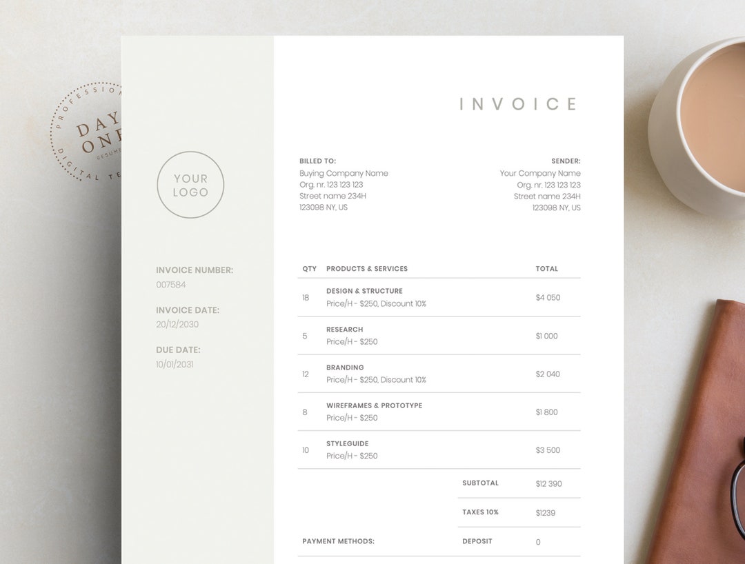 Minimalist Invoice Template Design for Word - Etsy