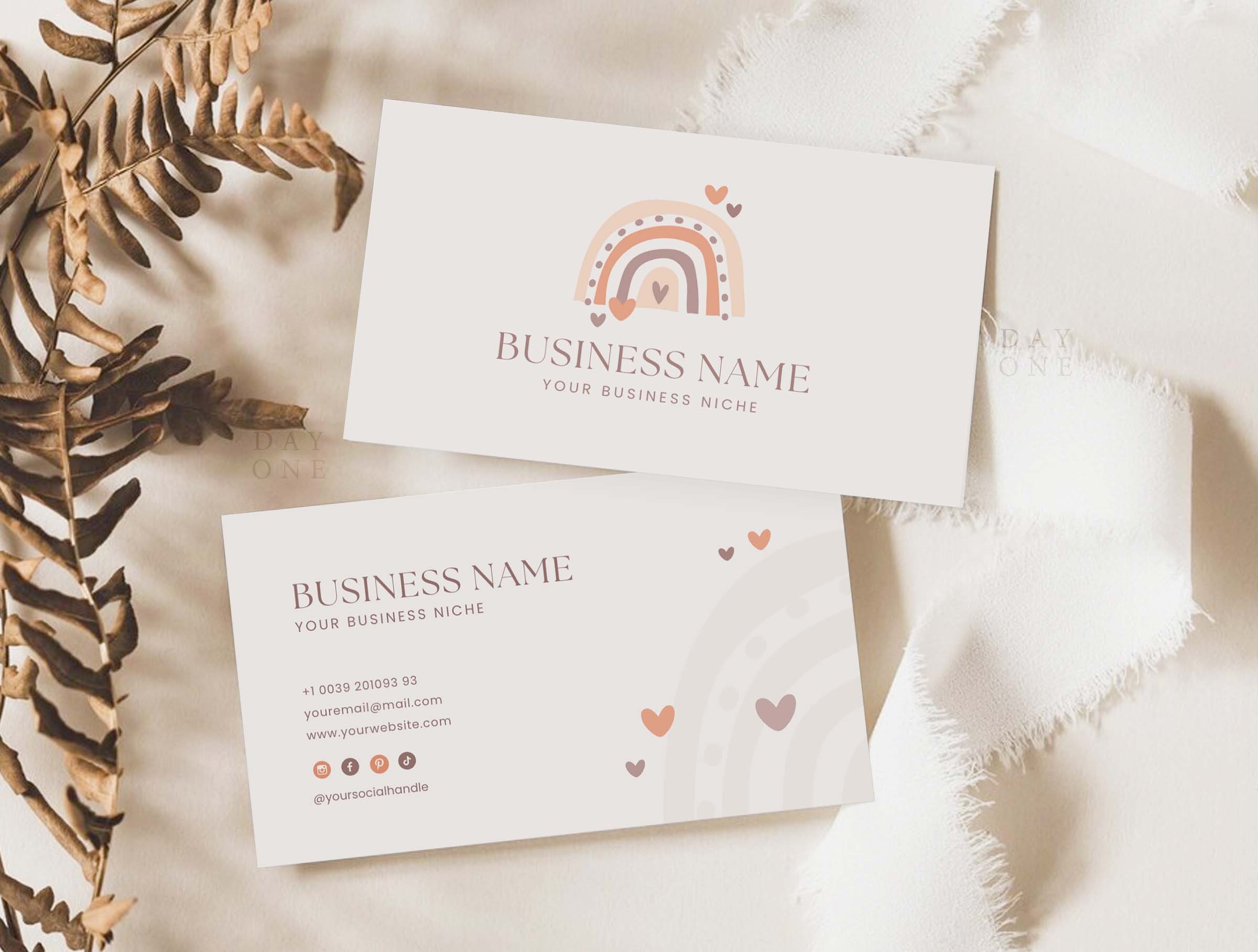 Boho Rainbow Business Card Template, Printable Business Card Design ...