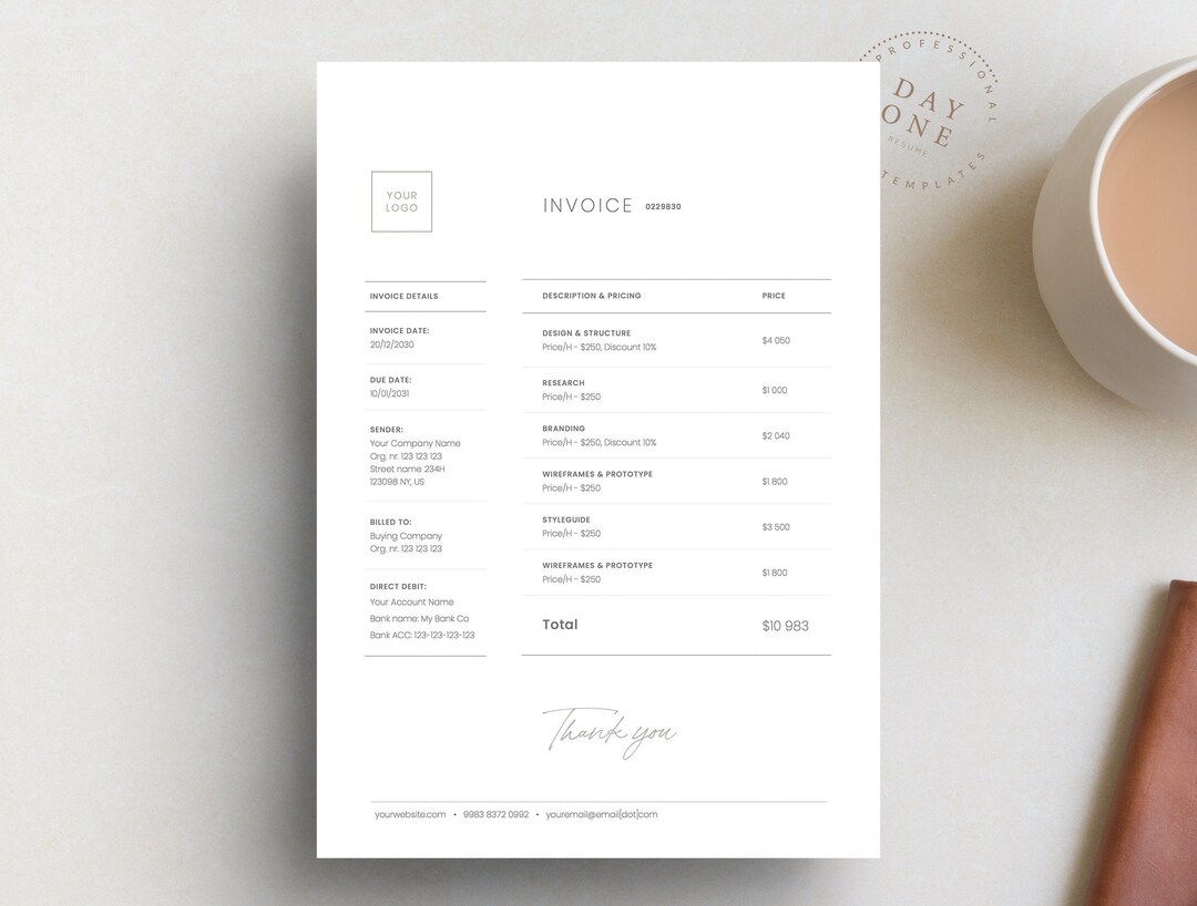 Minimalistic Invoice for Small Business, Editable Invoice Template for ...