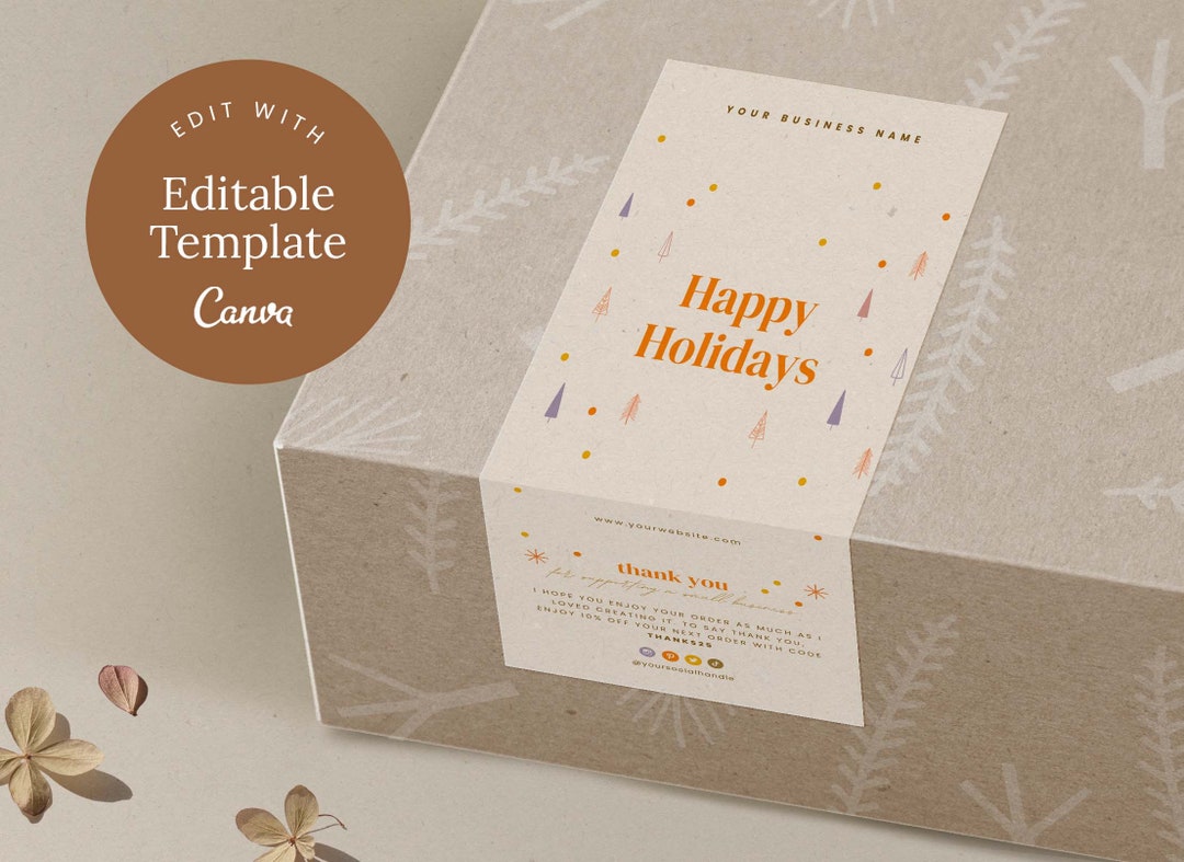 Printable Christmas Box Seal Sticker, Editable Small Business Box Label ...