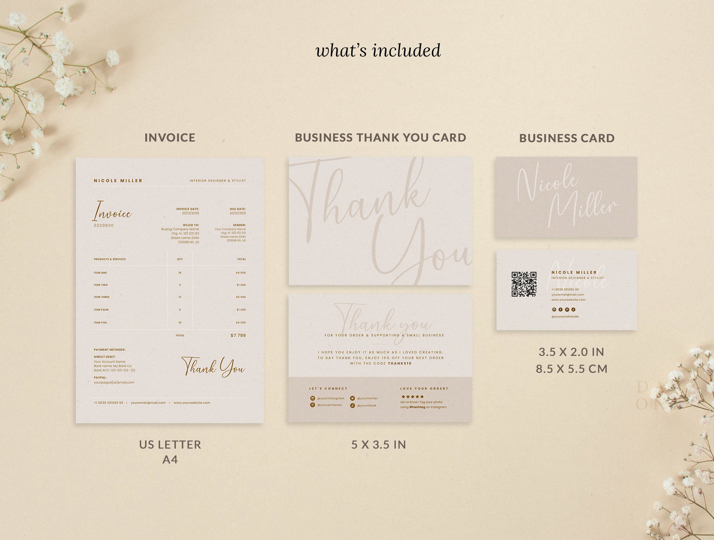 Editable Business Branding Kit, Canva Invoice Template, Boho Business ...