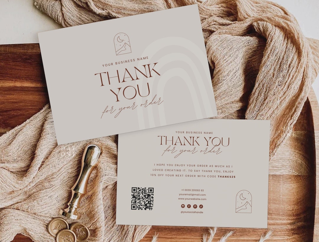 Boho Thank You Card Printable Template, Canva Editable Thanks for Your ...