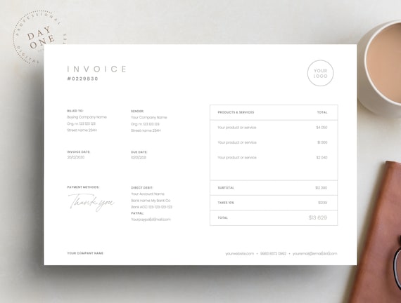 Modern Minimalistic Invoice Design for Small Business - Etsy