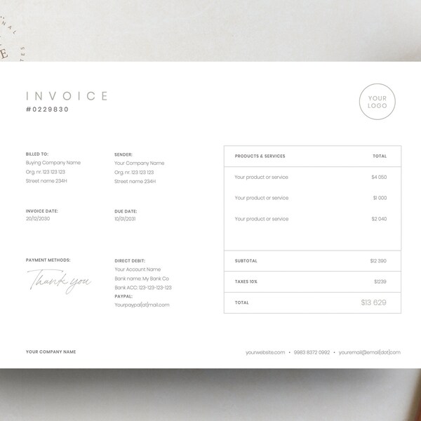 Horizontal Invoice - Etsy