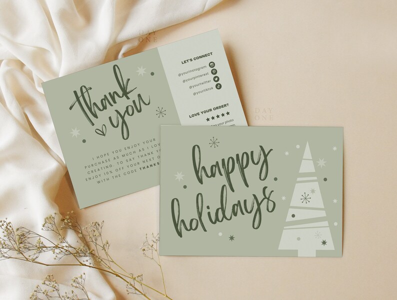 Boho Christmas Business Thank You Canva Template Sage Green Retro ...