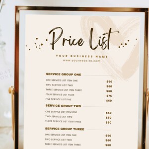 Editable Digital Price List Template Canva Boho Service Product Menu ...