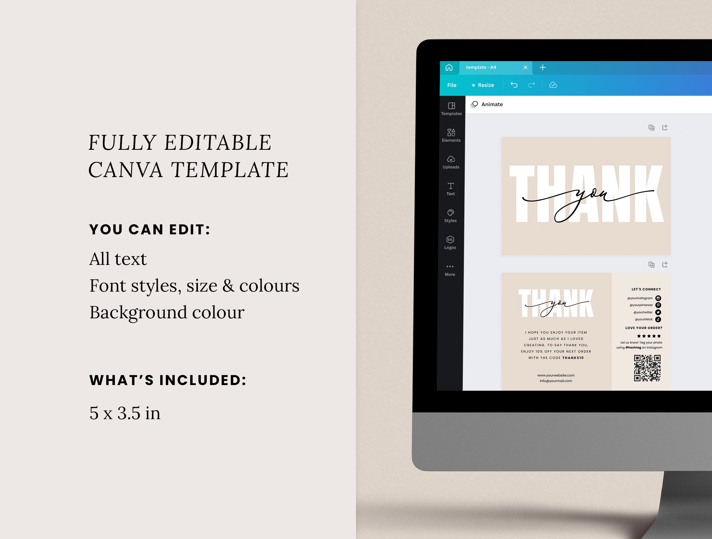 Business Thank You Card Editable Canva Template Modern - Etsy