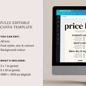 Digital Price List Template Canva, Editable List of Services, Beauty ...
