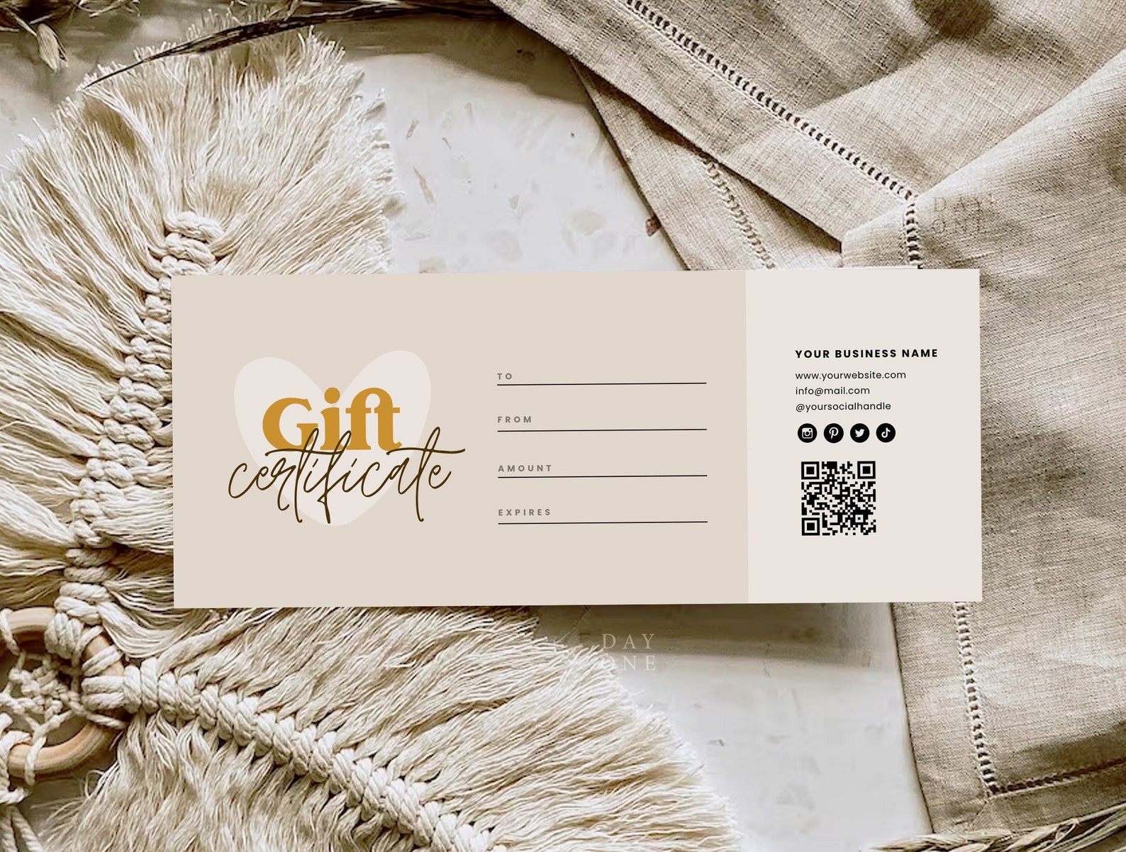 Retro Gift Certificate Template, DIY Printable Gift Voucher Certificate, Editable Gift Card, Spa ...