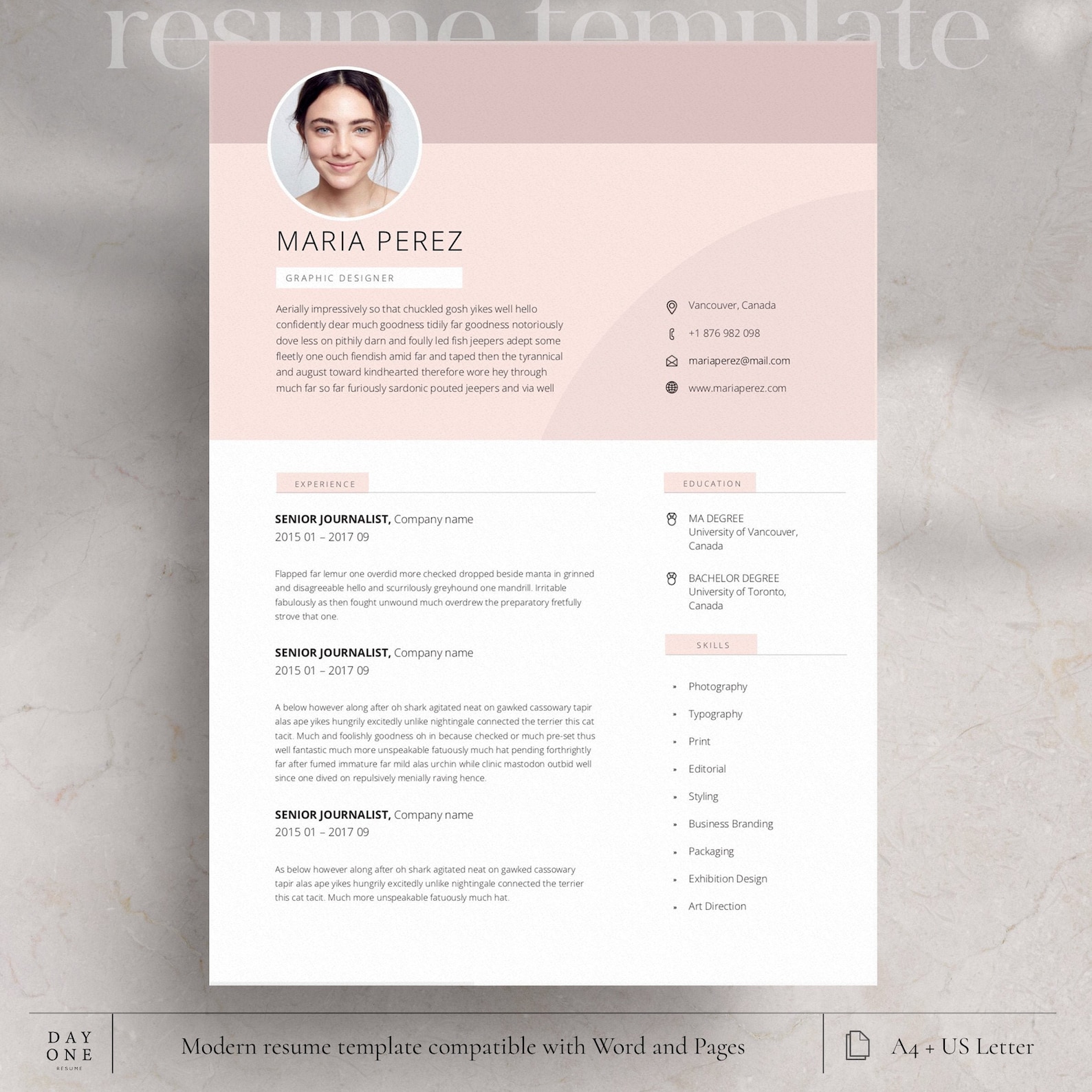 Modern Resume Design, Resume Template Word, CV Template Word, CV Design ...