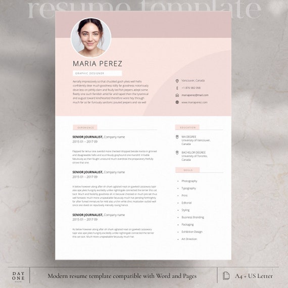 Modern Resume Design Resume Template Word CV Template Word | Etsy