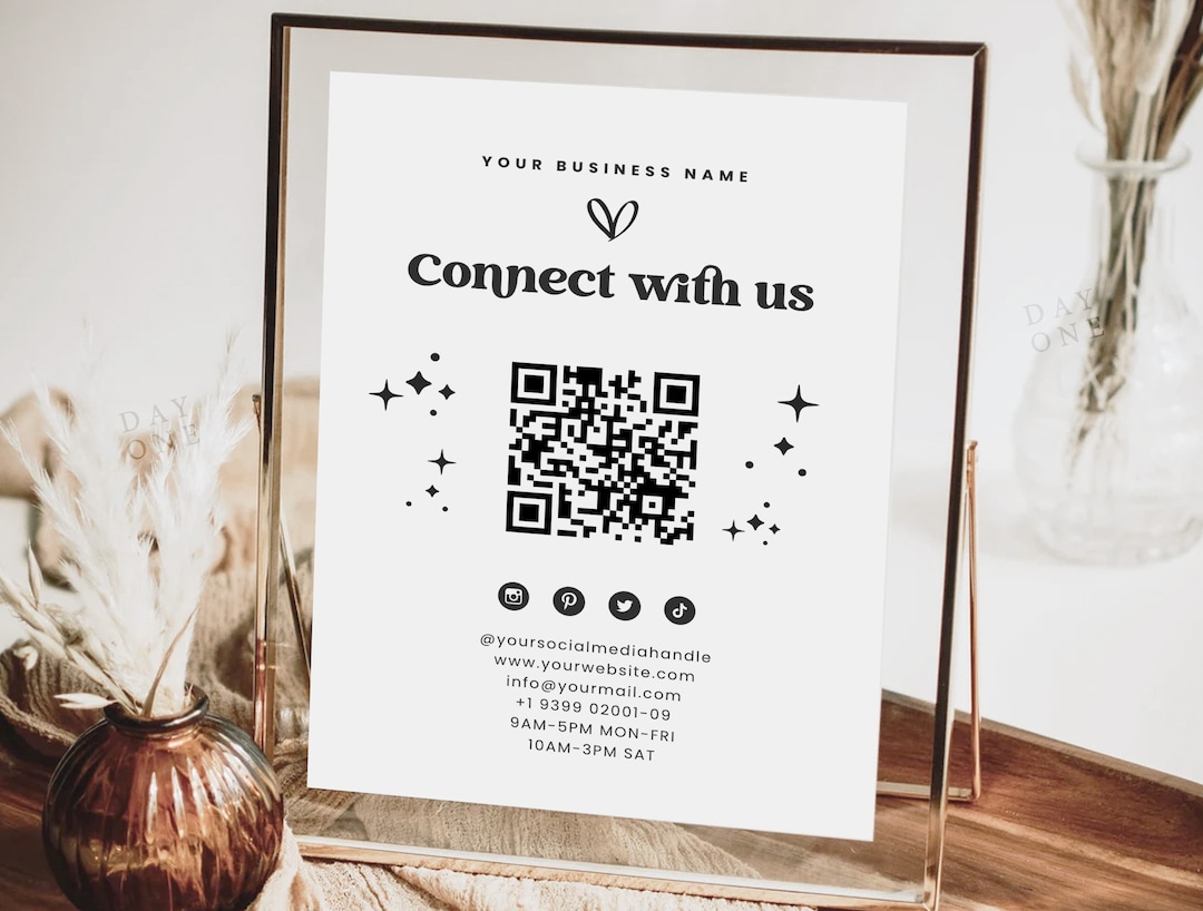 Social Media Small Business Sign Template Canva With QR Code, Custom ...