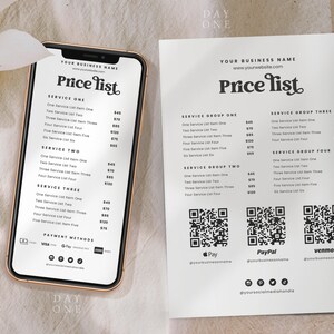 EDITABLE Service Menu Canva Template, Scan to Pay Sign, Digital ...