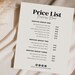 DIY Printable Price List Template, Editable Price Sheet, Electronic ...
