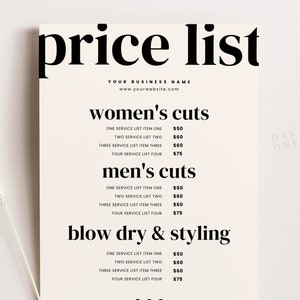 Digital Price List Template Canva, Editable List of Services, Beauty ...