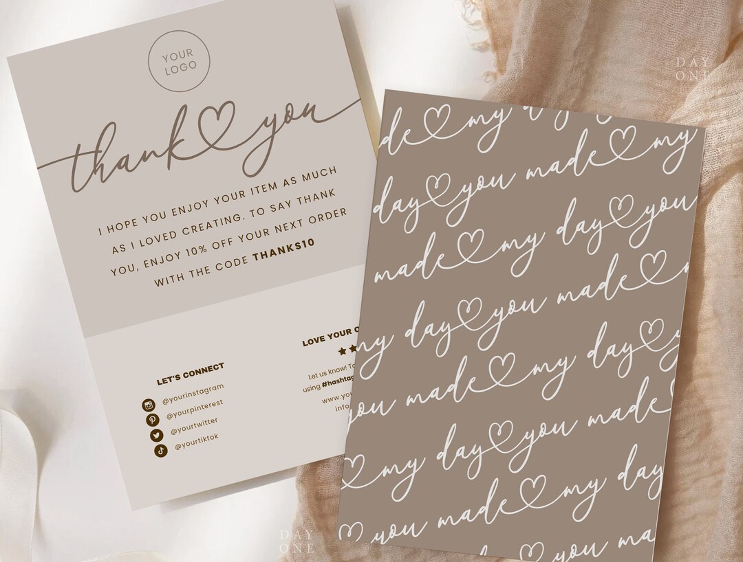 Small Business Thank You Card With Logo Printable, Boho Boutique Thanks ...