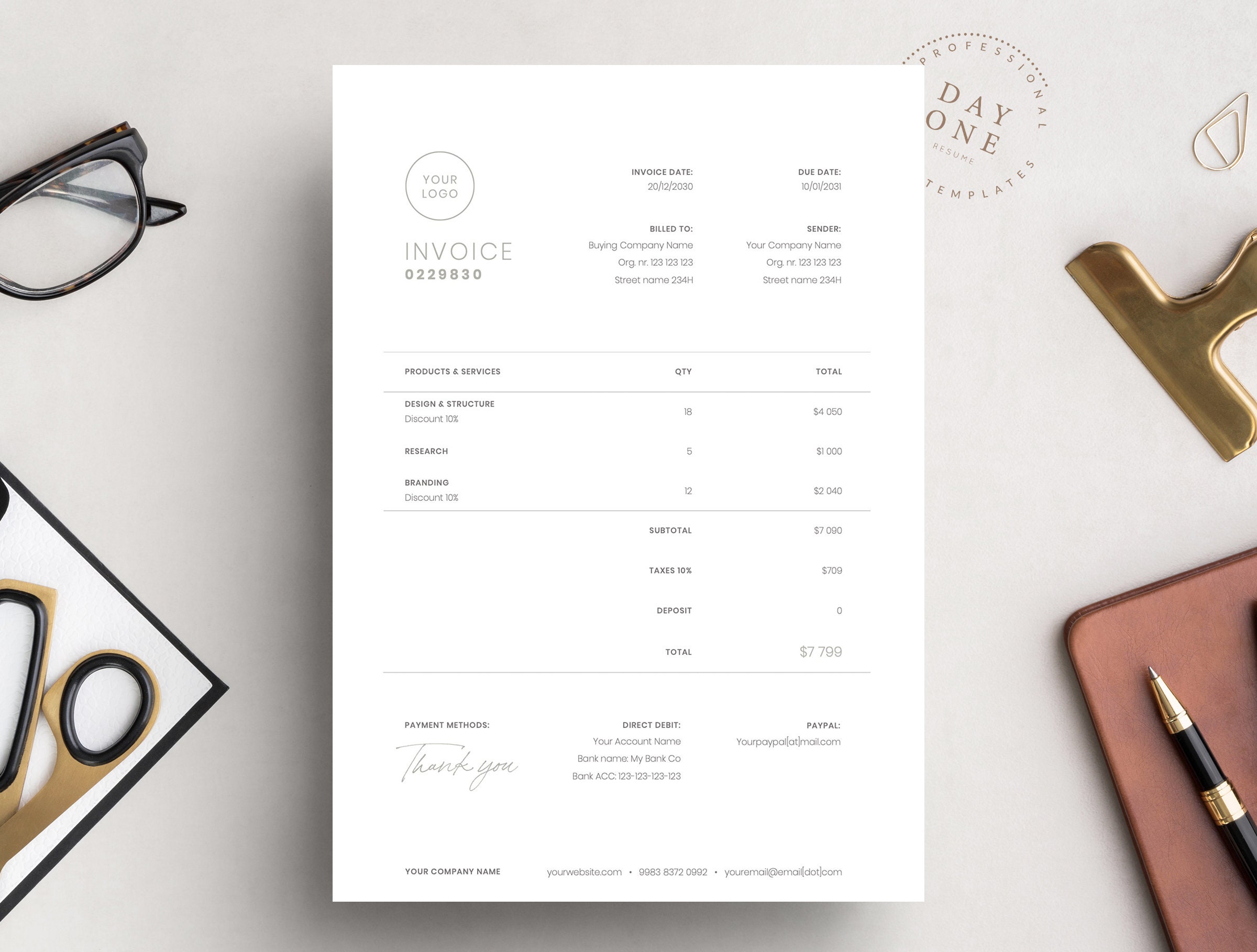 Printable Invoice Template for Small Business Owners and Entrepreneurs ...
