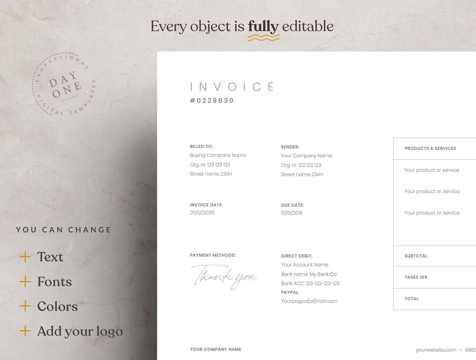 Modern Minimalistic Invoice Design for Small Business - Etsy
