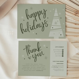 Boho Christmas Business Thank You Canva Template Sage Green Retro ...