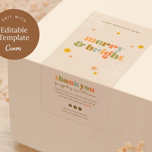 Printable Christmas Box Seal Sticker Editable Small Business - Etsy