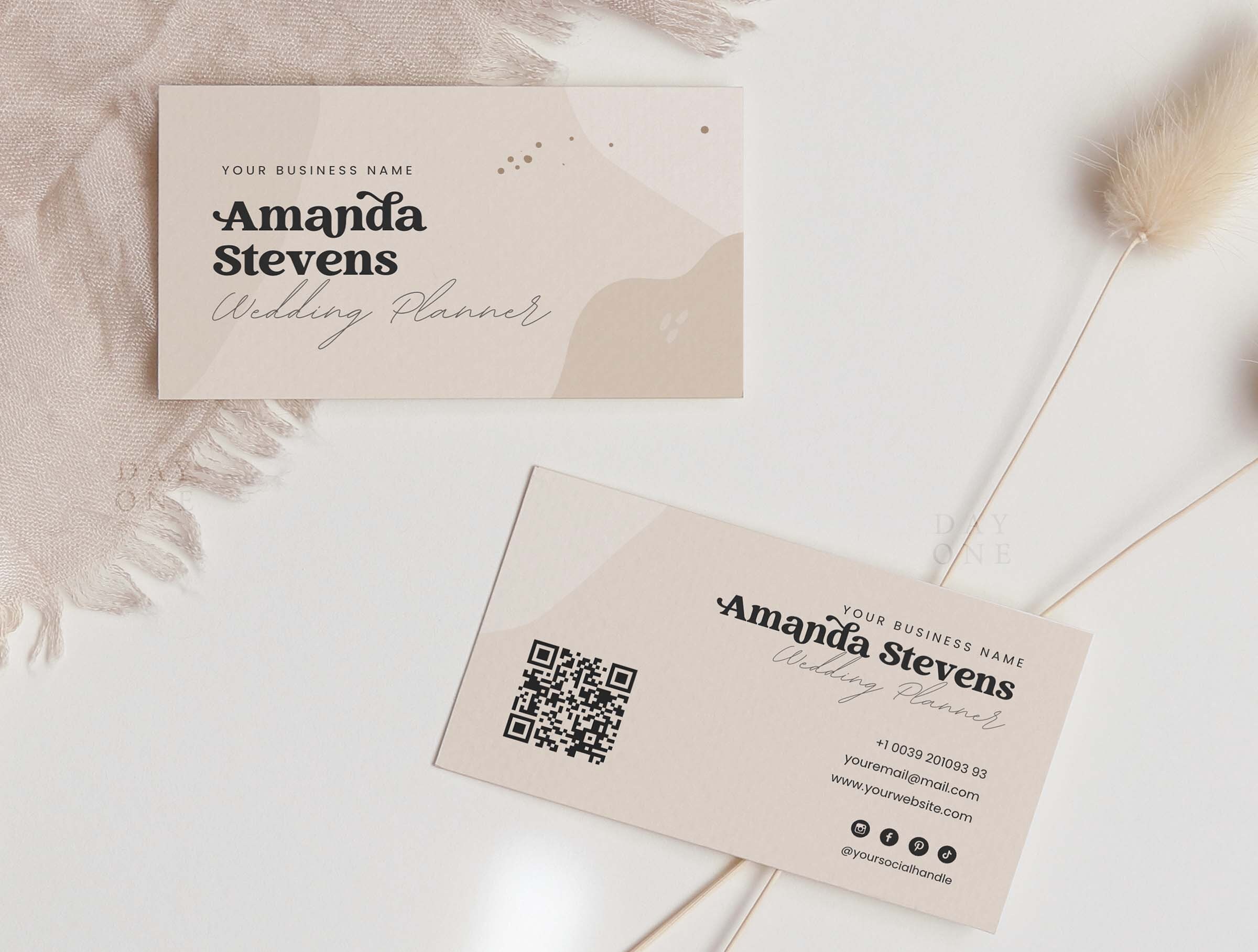 Custom Boho Business Card With QR Code Editable Retro - Etsy