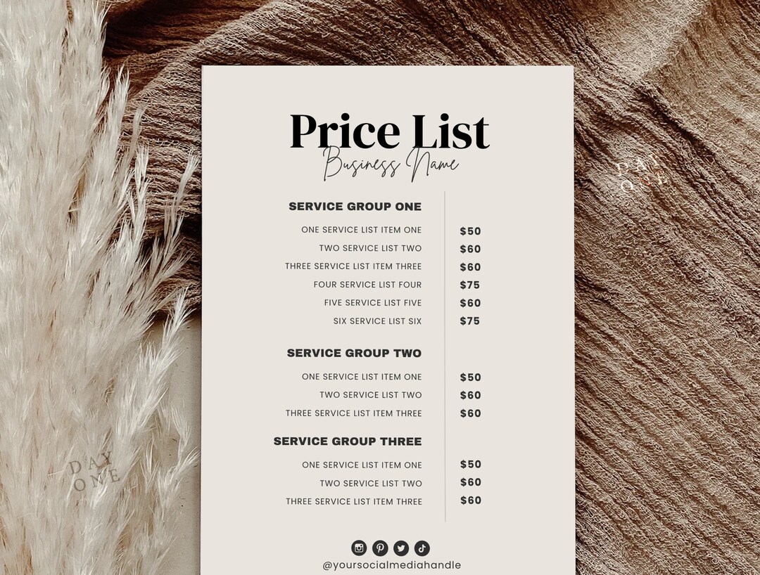 DIY Printable Price List Template, Editable Price Sheet, Electronic ...
