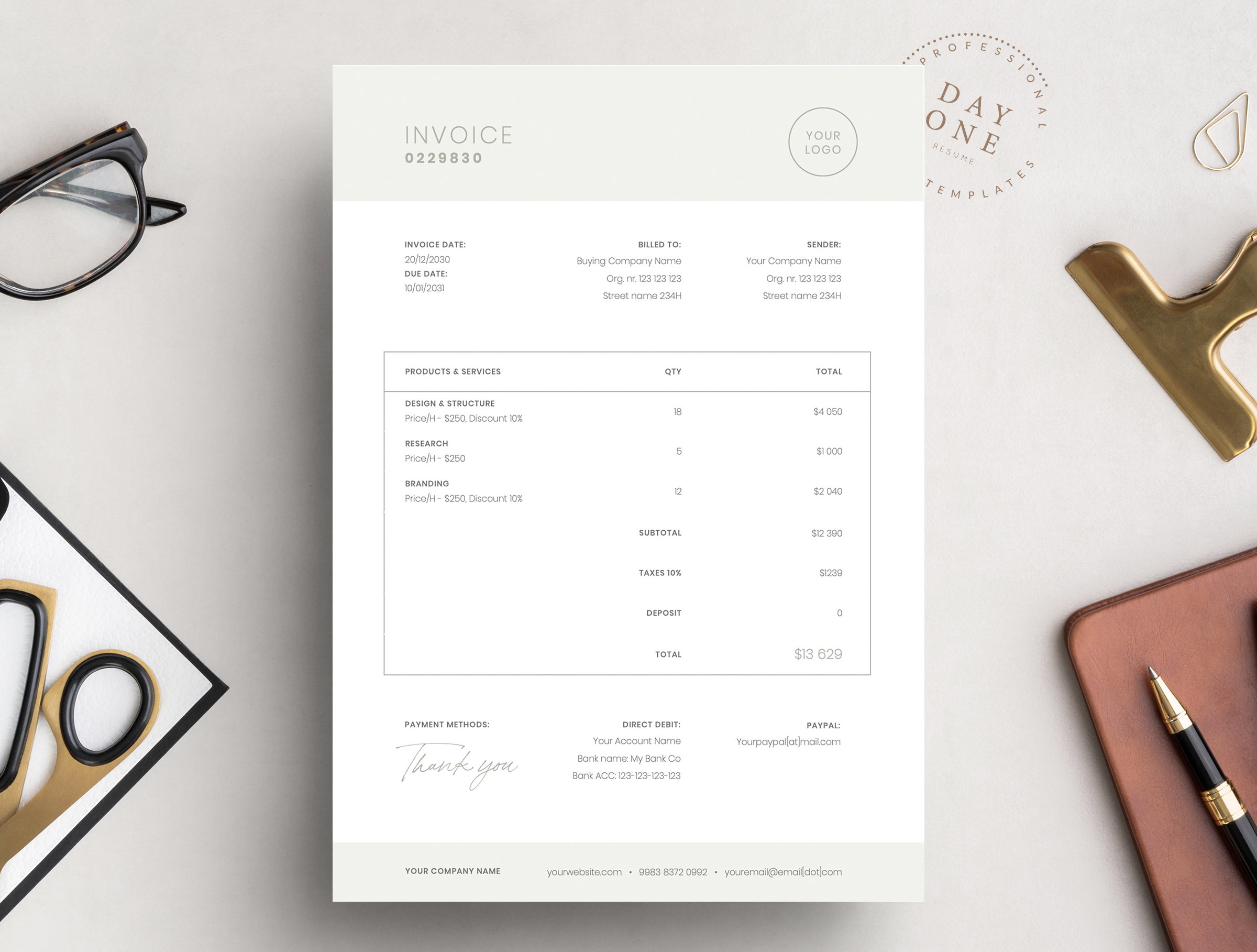 Minimalistic Small Business Invoice Template Design for Word & Pages - Etsy