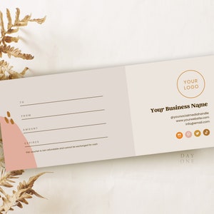 Boho Gift Card With Logo Template Canva, Editable Gift Voucher Design ...
