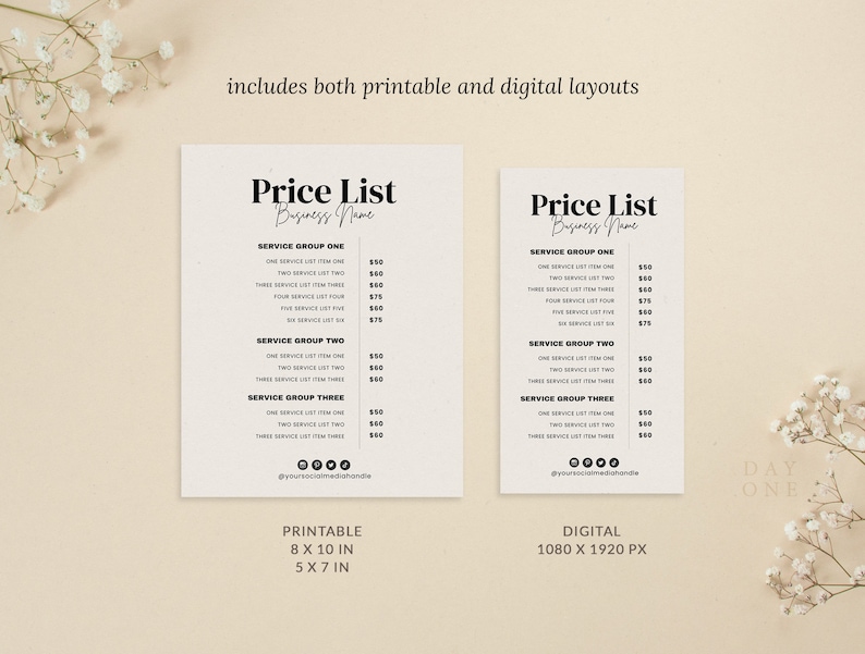 DIY Printable Price List Template Editable Price Sheet - Etsy