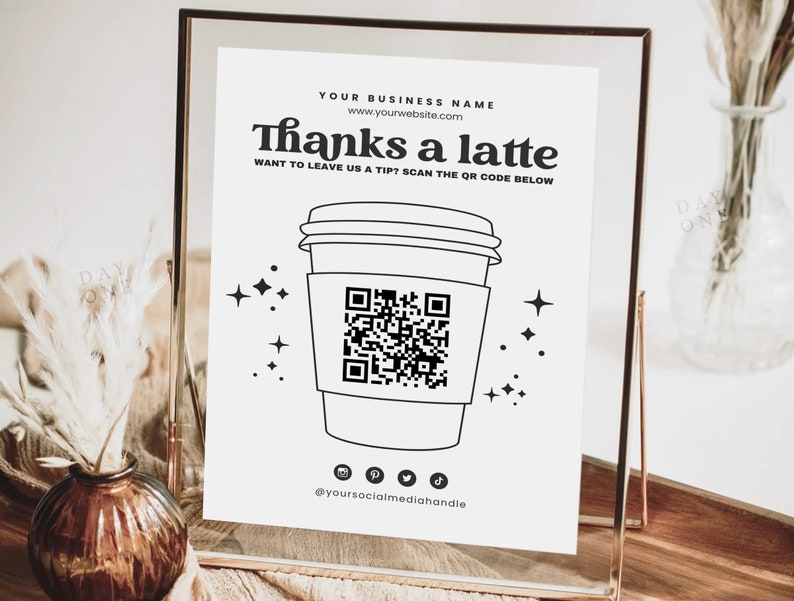 Virtual Tip Venmo Sign Template Canva, Small Business Thanks a Latte ...