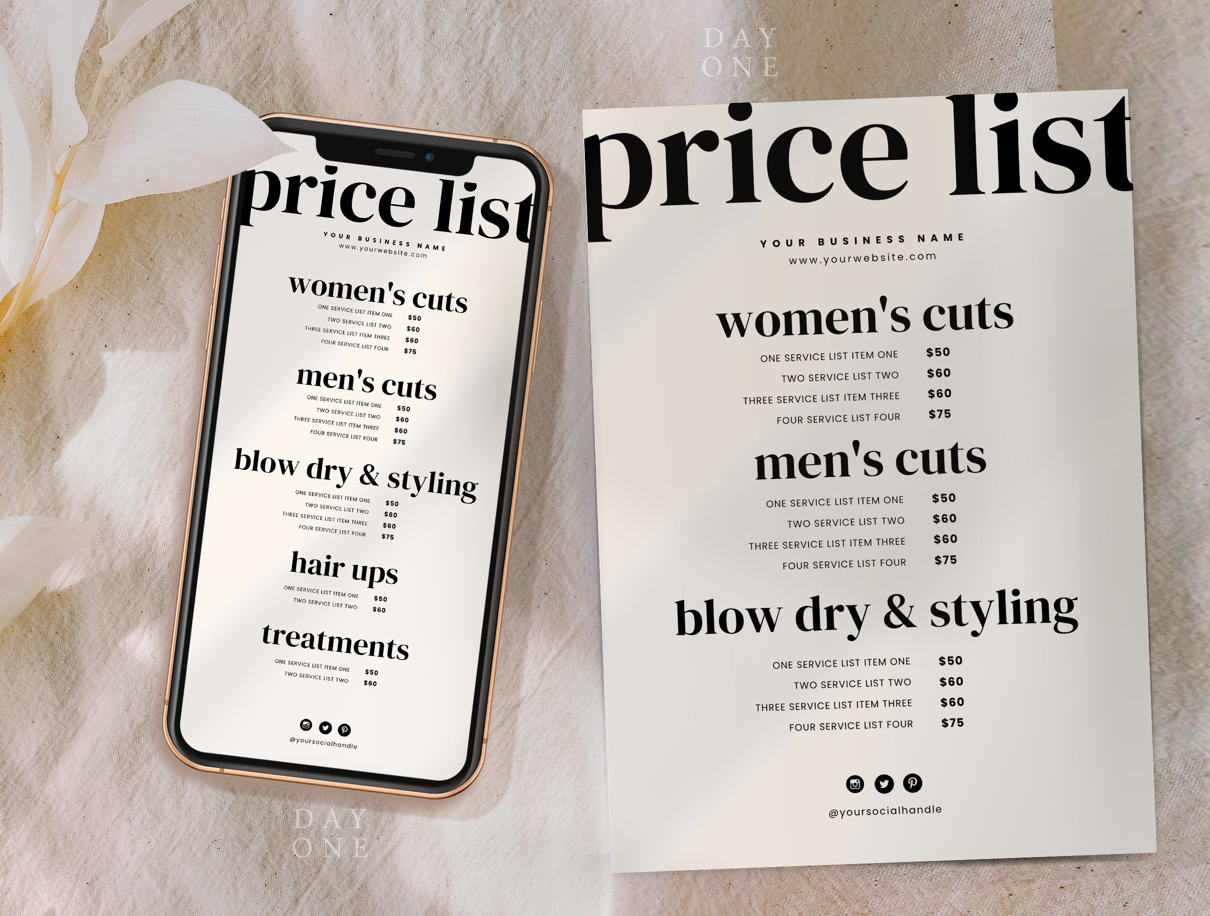 Digital Price List Template Canva, Editable List of Services, Beauty ...