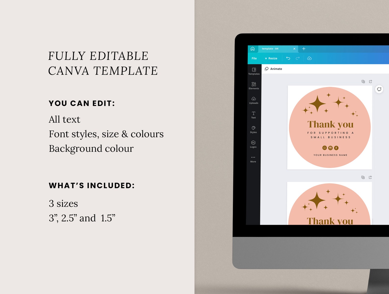 Printable Business Thank You Stickers, Custom Branded Packaging, Round ...