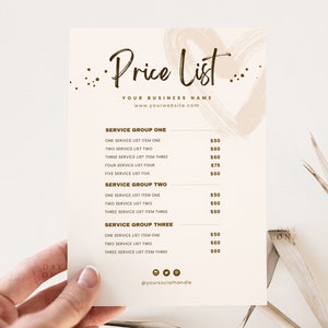 Editable Digital Price List Template Canva Boho Service Product Menu ...