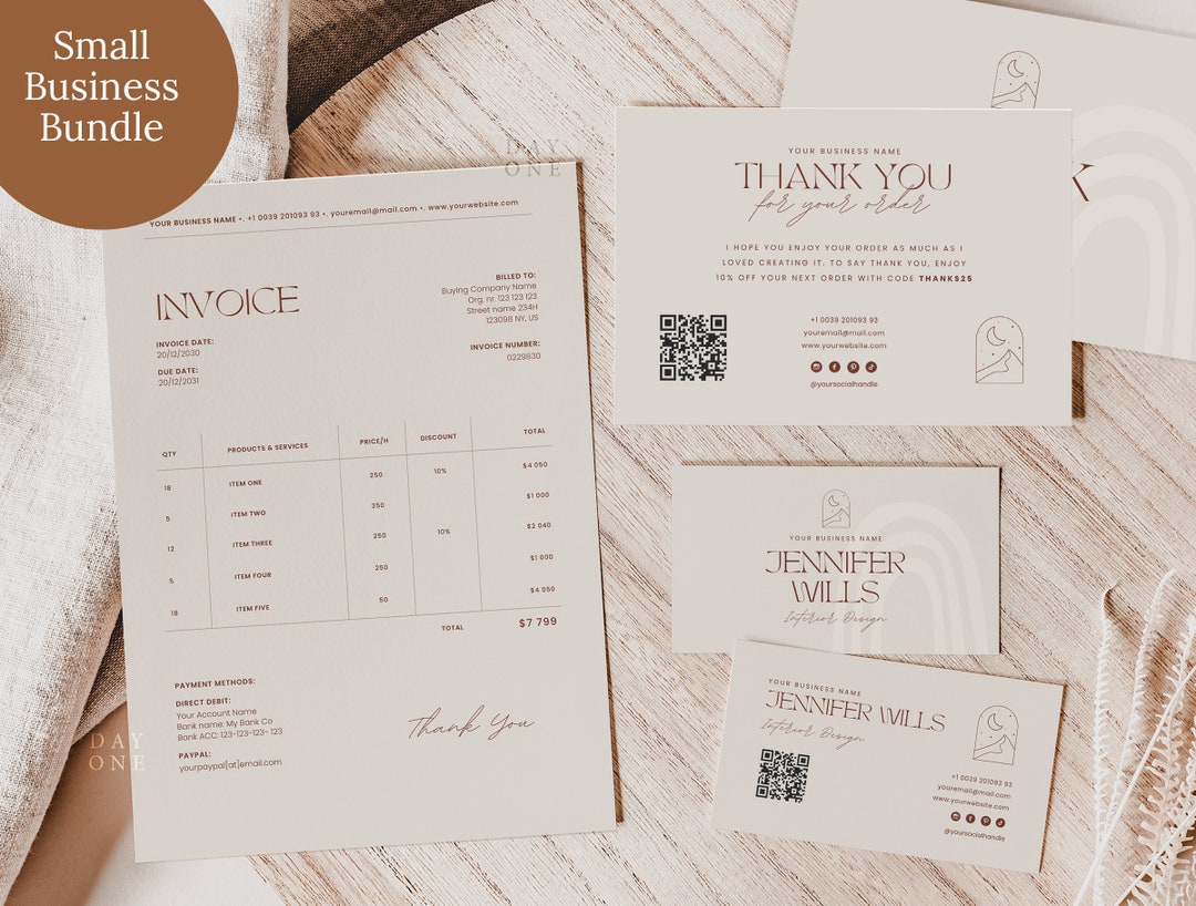 Canva Business Branding Kit, Editable Invoice Template, Boho Business ...