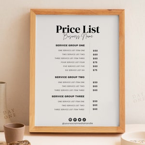 DIY Printable Price List Template, Editable Price Sheet, Electronic ...