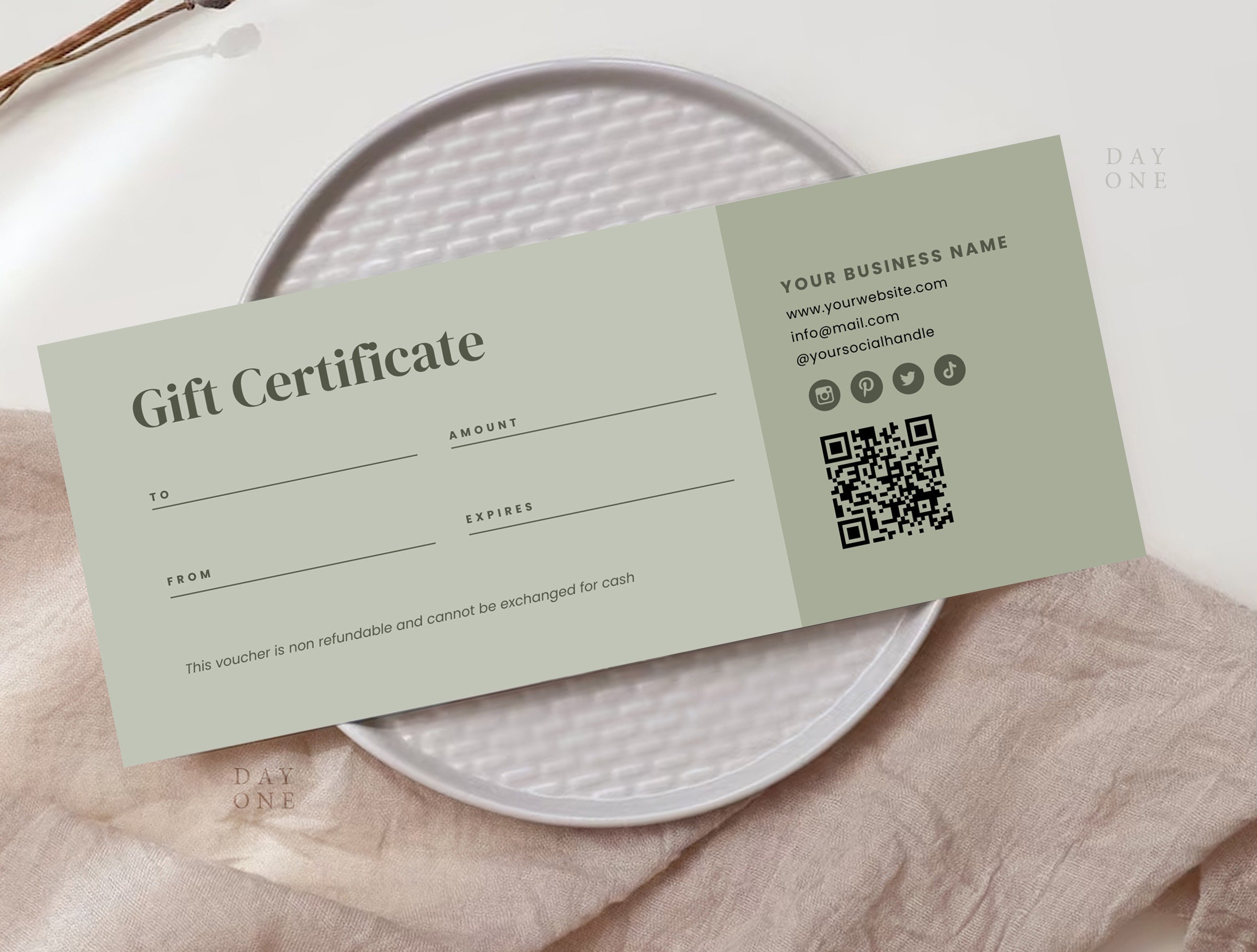 Printable Gift Card Template Canva Sage Green Editable QR - Etsy