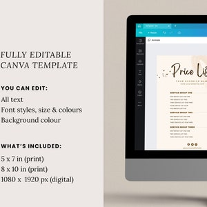Editable Digital Price List Template Canva Boho Service Product Menu ...