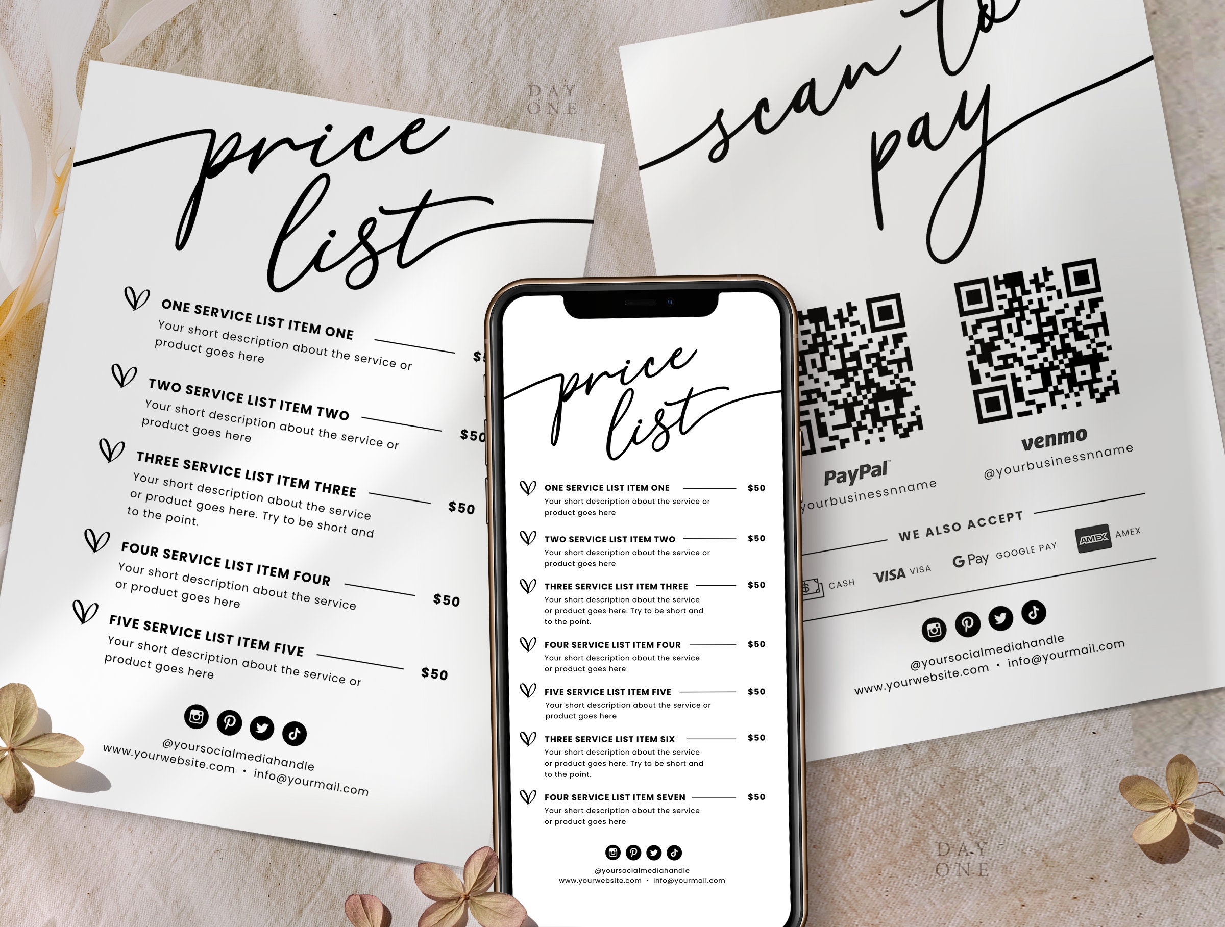 Editable Price List Template Canva, Bundle Price List Scan to Pay QR ...