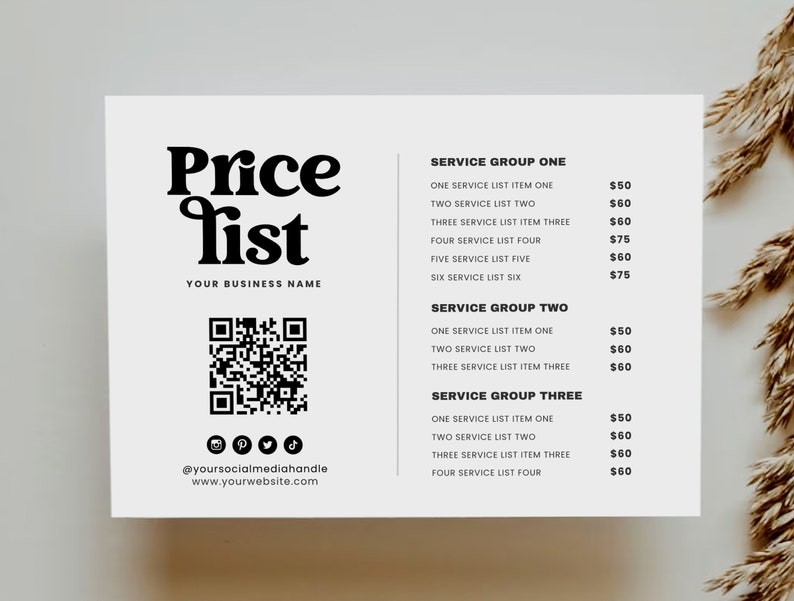 Editable Small Business Price List Template Canva, Printable Pricing ...