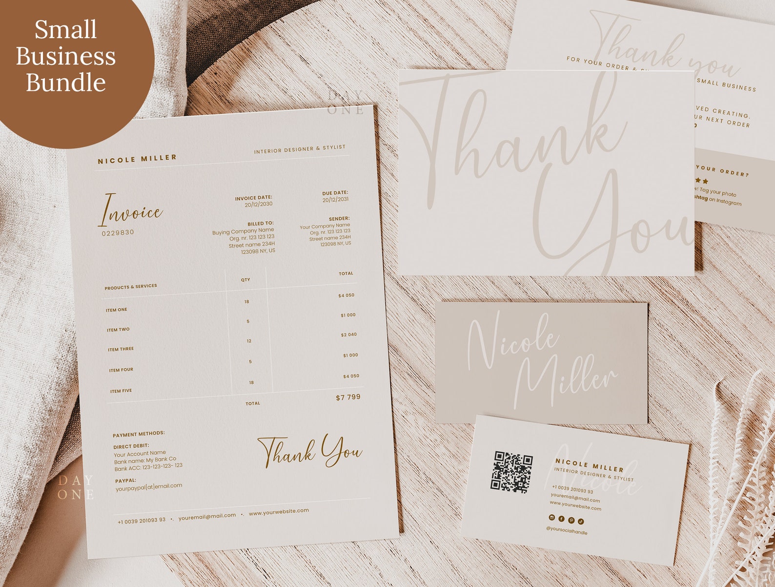 Editable Business Branding Kit, Canva Invoice Template, Boho Business ...