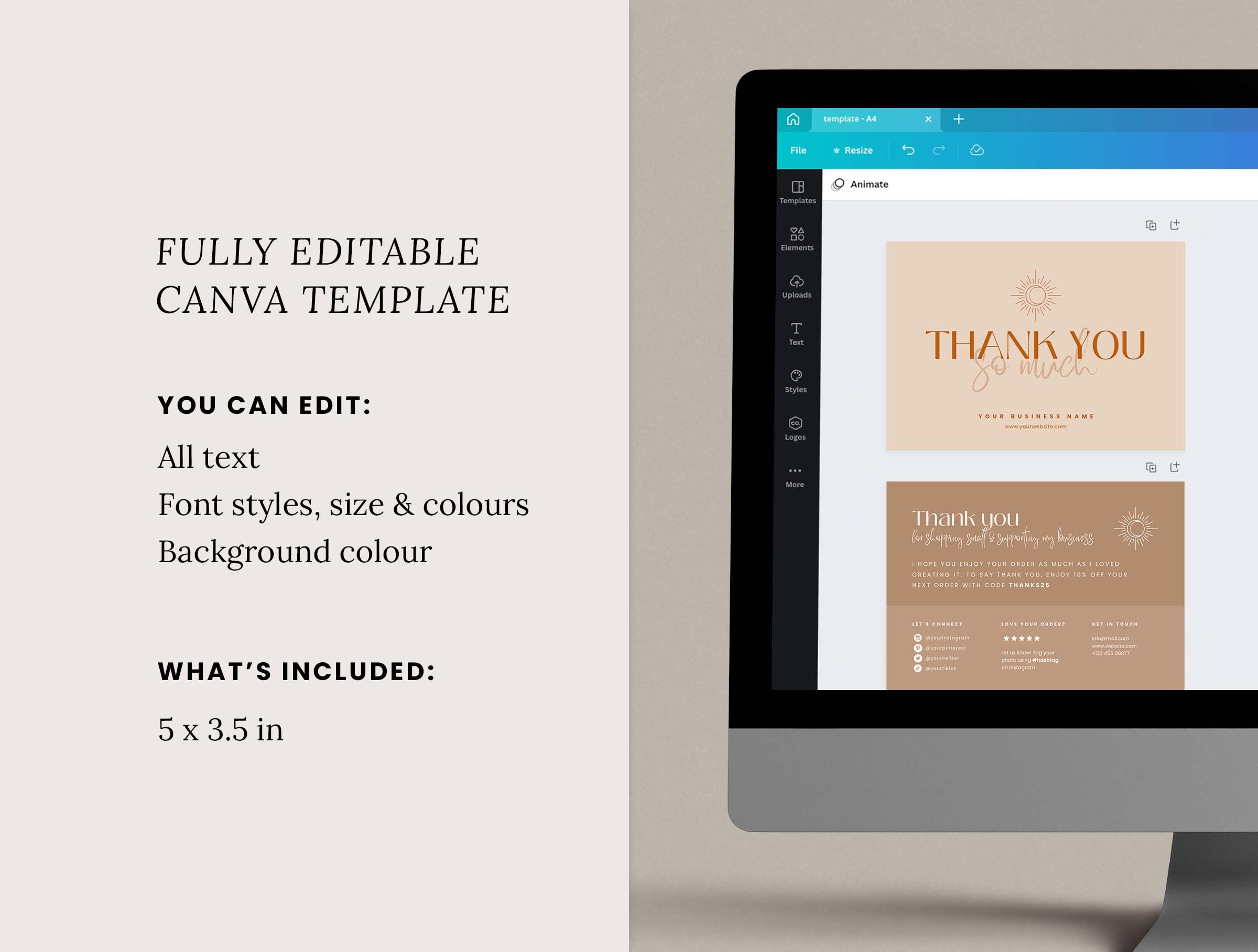 Editable Boho Business Thank You Insert Template, Custom Small Business ...