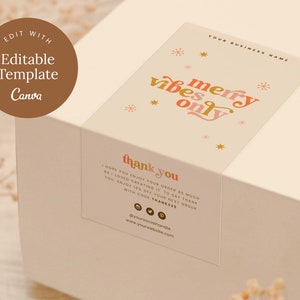 Editable Holiday Box Thank You Sticker, Custom Branded Christmas ...