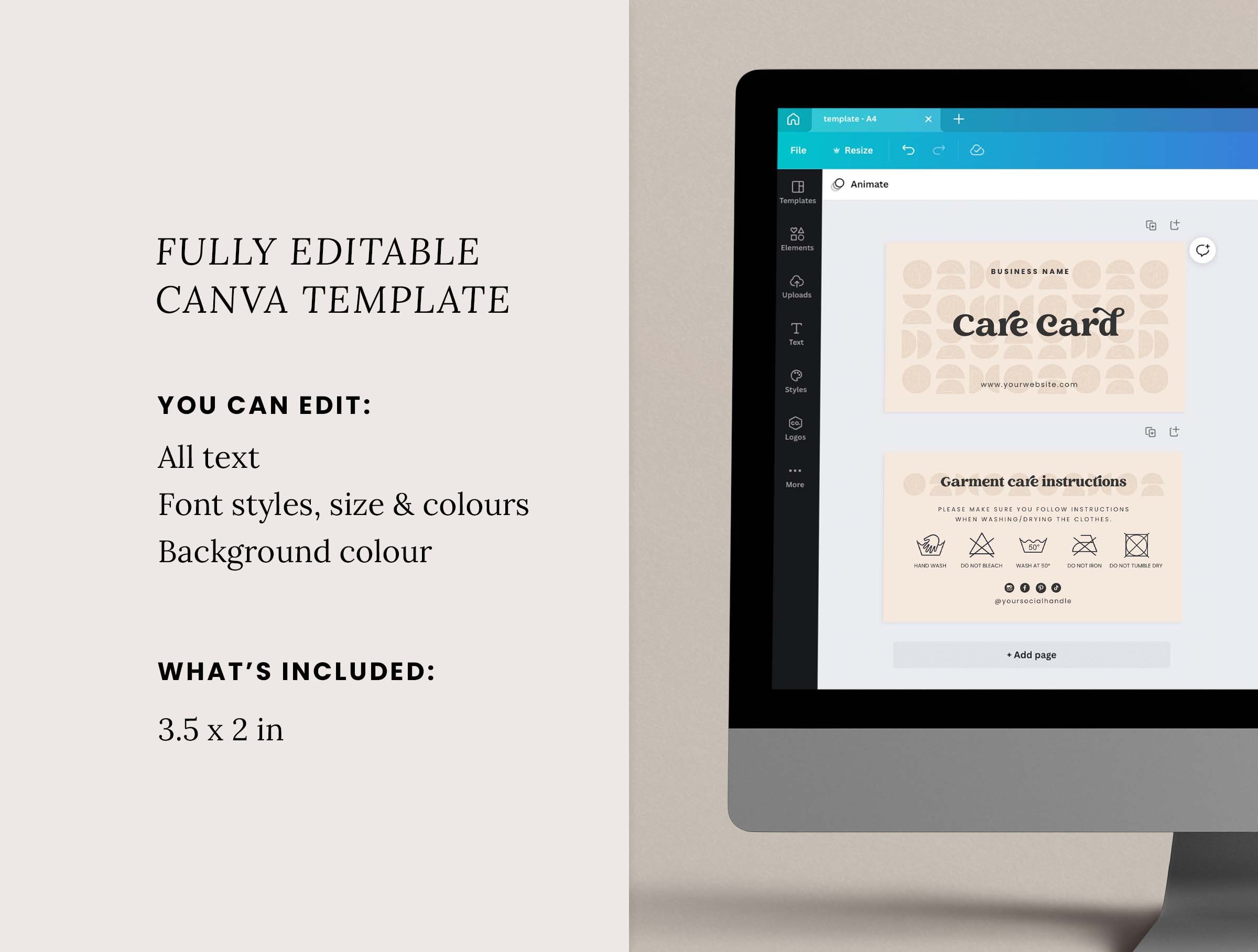 Editable Garment Care Card Template Custom Tshirt Care - Etsy