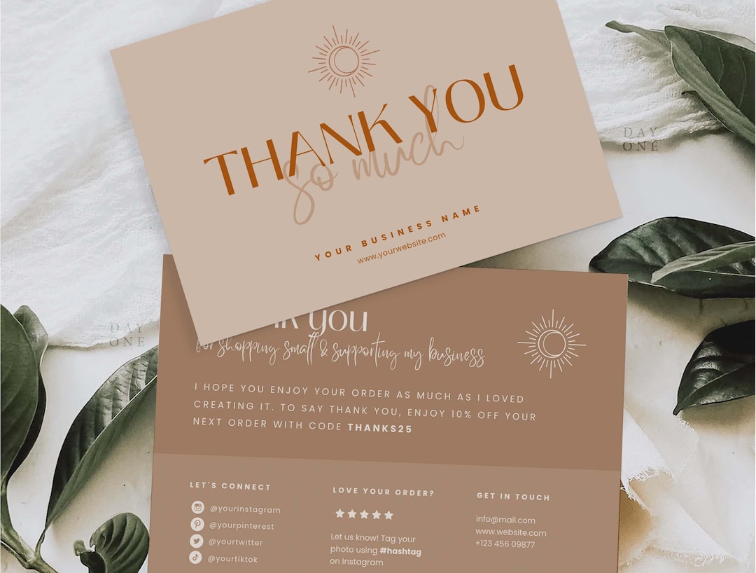 Editable Boho Business Thank You Insert Template, Custom Small Business ...