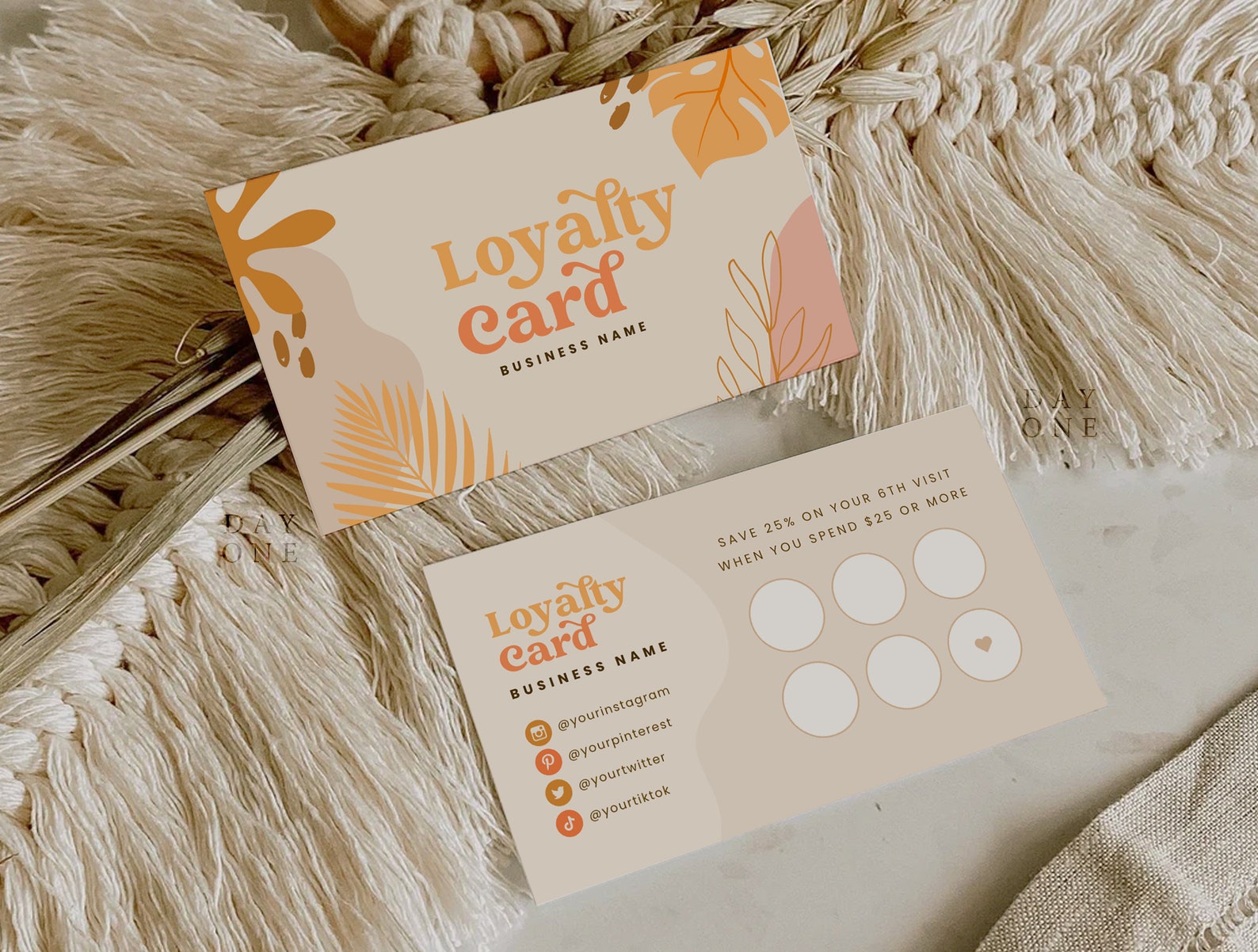 Printable Business Loyalty Card, Boho Loyalty Punch Card, Retro Chic ...