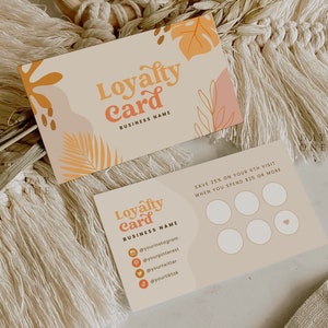 Printable Business Loyalty Card, Boho Loyalty Punch Card, Retro Chic ...