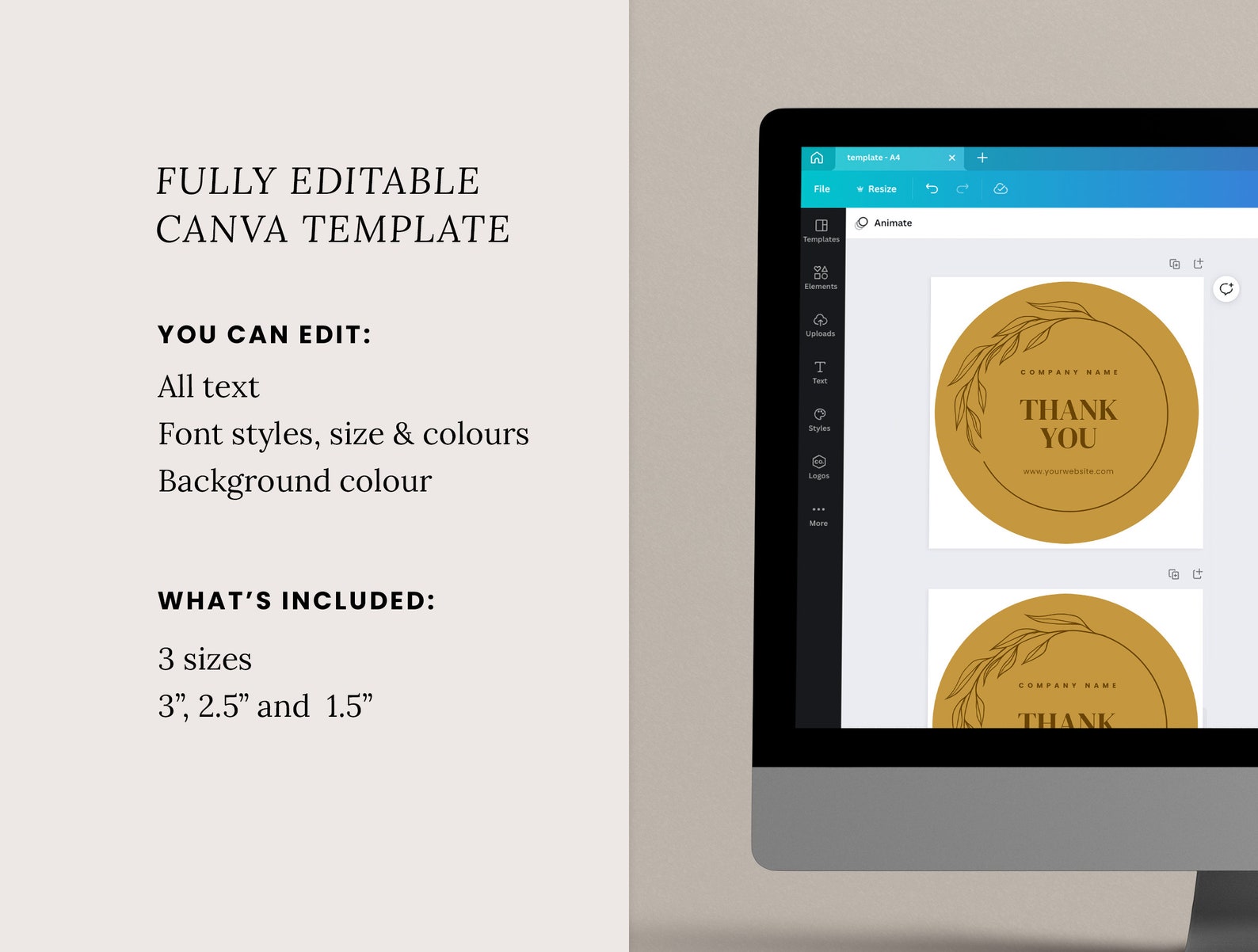 Editable Boho Aesthetic Labels for Canva, Printable Business Thank You ...
